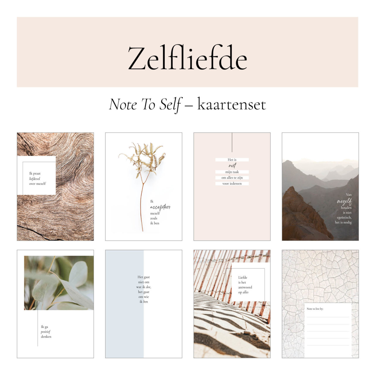 Note To Self: Zelfliefde - set van 8 kaarten - Essencio